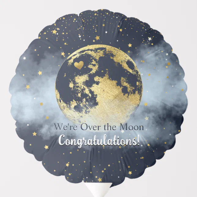 Navy Blue and Gold Over the Moon Congratulations Balloon | Zazzle