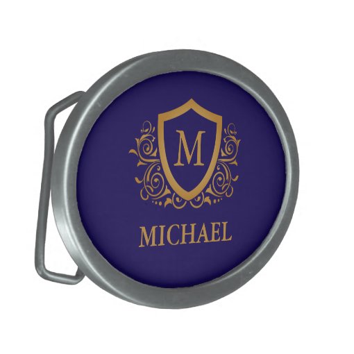 Navy Blue and Gold Personalized Monogram Name Belt Buckle | Zazzle