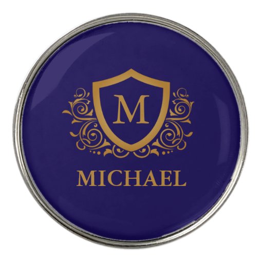 Navy Blue and Gold Personalized Monogram Name Golf Ball Marker | Zazzle