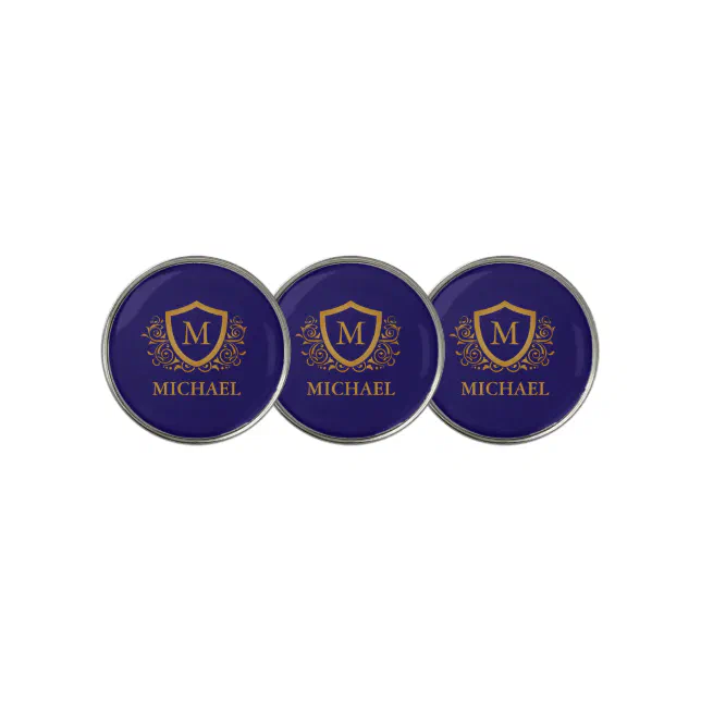 Navy Blue and Gold Personalized Monogram Name Golf Ball Marker | Zazzle