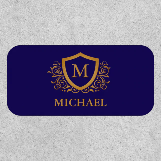Navy Blue and Gold Personalized Monogram Name Patch | Zazzle