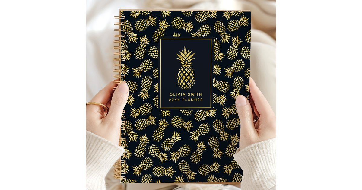 Navy Blue and Gold Pineapple | Personalized Planner | Zazzle