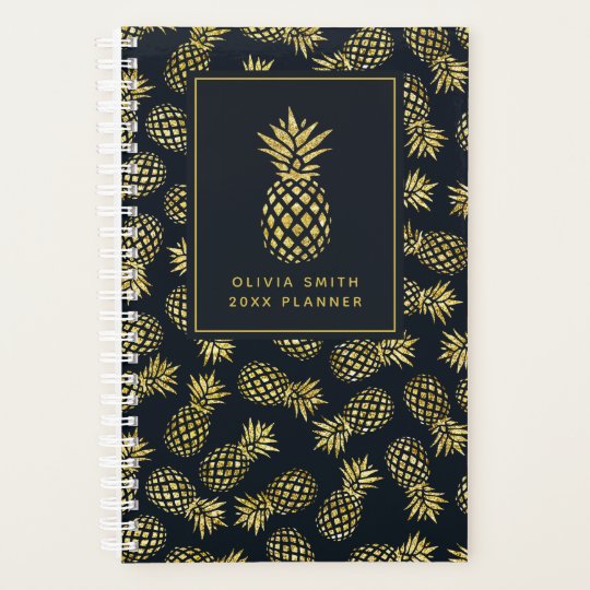 Navy Blue and Gold Pineapple | Personalized Planner | Zazzle.com