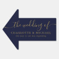 Navy Blue And Gold Script Wedding This Way Arrow Sign | Zazzle