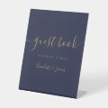 Navy Blue And Gold Signature Script Guest Book Pedestal Sign | Zazzle
