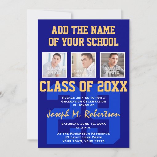 Navy Blue and Gold Team Graduation Team Spirit Invitation | Zazzle