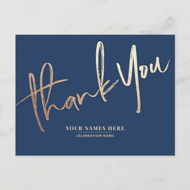Navy Blue and Gold Thank You Elegant Universal Postcard | Zazzle