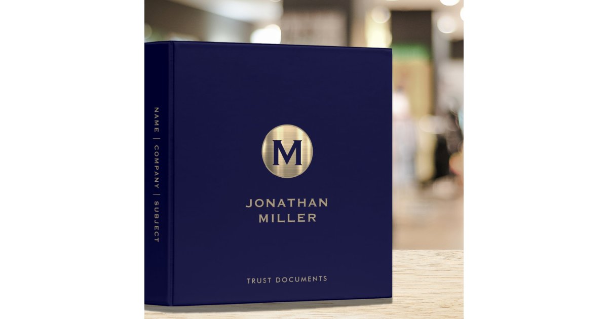 Navy Blue and Gold Trust Documents Binder | Zazzle