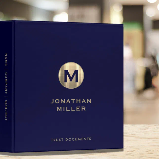 Navy Blue and Gold Trust Documents Binder | Zazzle