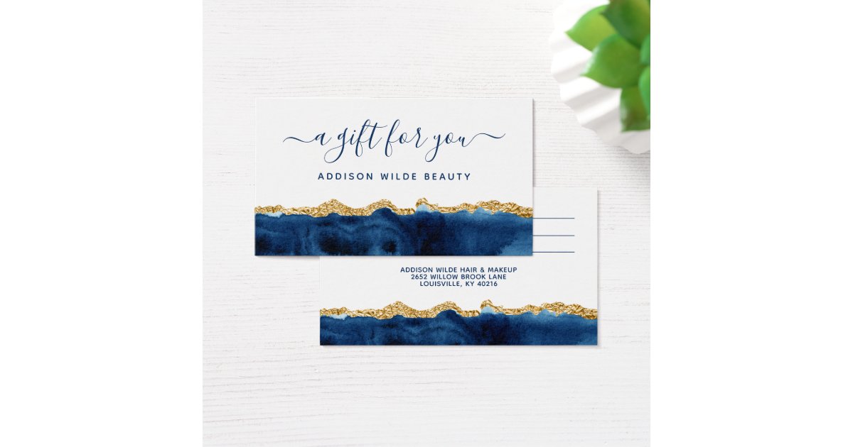 Navy Blue And Gold Watercolor Gift Card | Zazzle