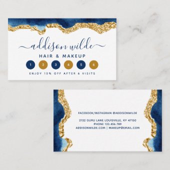 Navy Blue And Gold Watercolor Loyalty Card | Zazzle