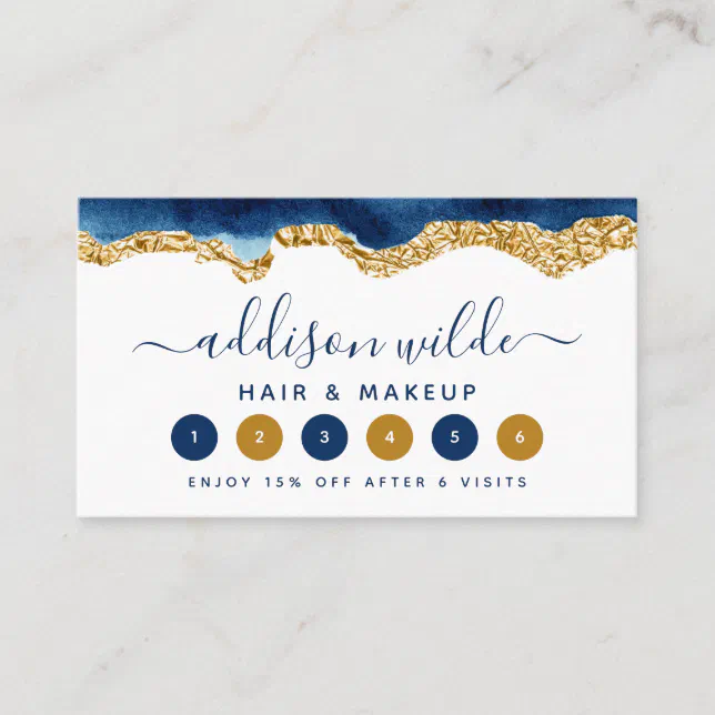 Navy Blue And Gold Watercolor Loyalty Card | Zazzle