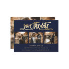 Navy Blue and Gold Wedding 4 Photo Save The Date | Zazzle