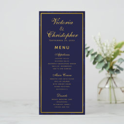 Navy Blue and Gold Wedding Dinner Menu | Zazzle