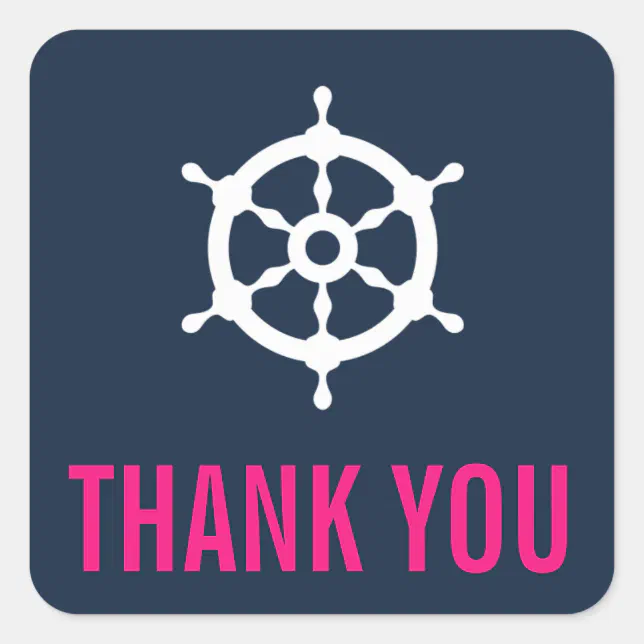 Navy Blue and Hot Pink Nautical Thank You Sticker | Zazzle