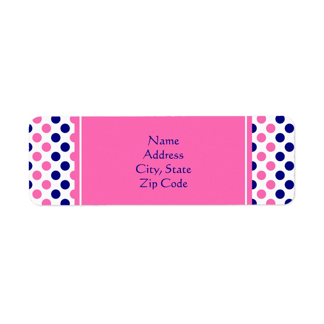 Navy Blue and Hot Pink Polka Dot Pattern Label | Zazzle