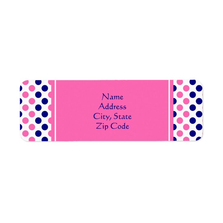 Navy Blue and Hot Pink Polka Dot Pattern Label | Zazzle