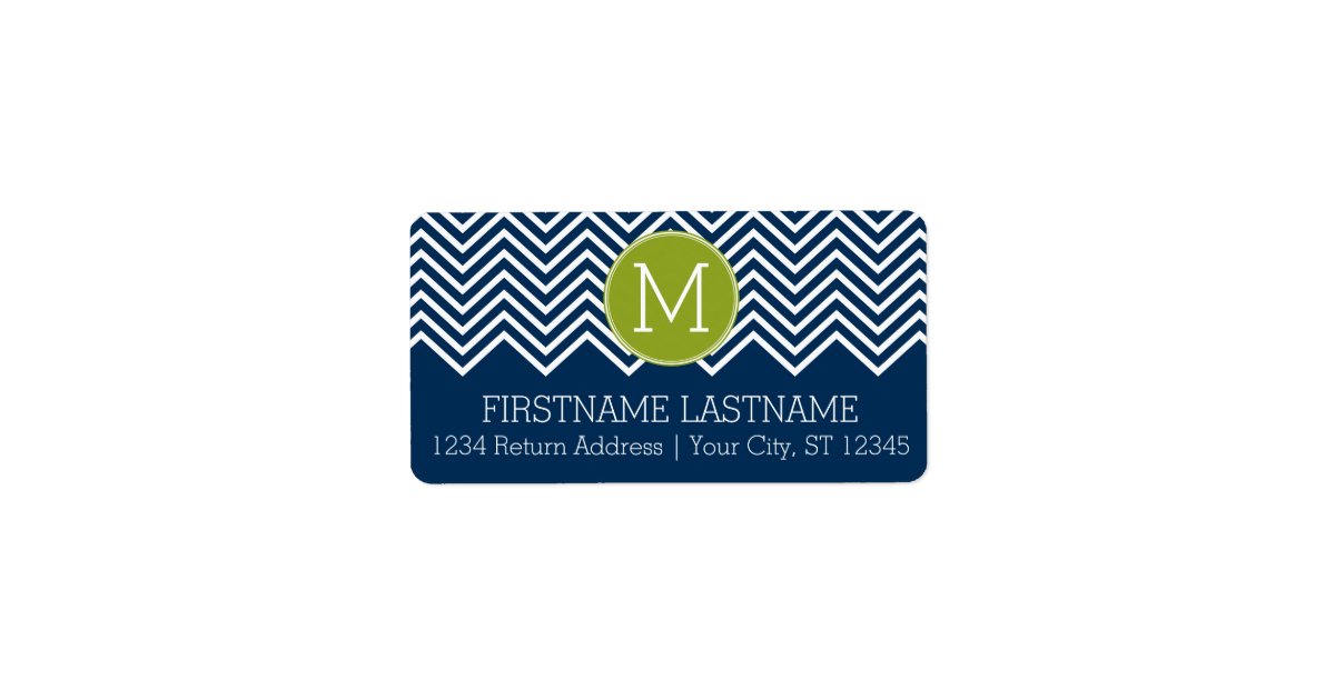 Navy Blue and Lime Green Chevrons Custom Monogram Label | Zazzle
