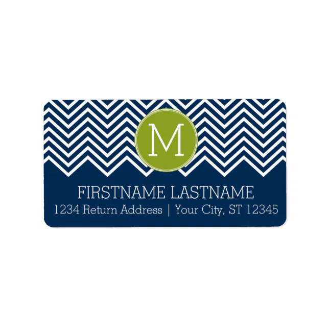Navy Blue and Lime Green Chevrons Custom Monogram Label | Zazzle