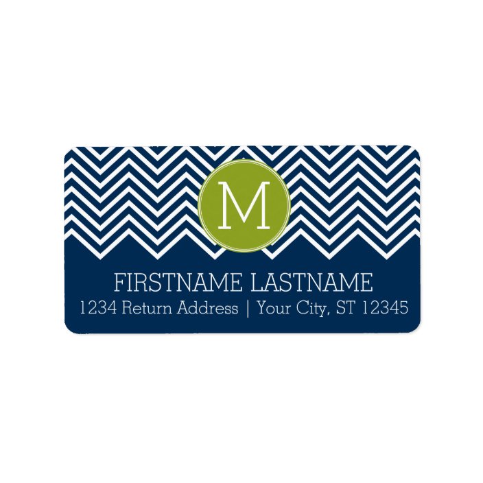 Navy Blue and Lime Green Chevrons Custom Monogram Label | Zazzle.com