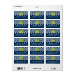 Navy Blue and Lime Green Chevrons Custom Monogram Label | Zazzle