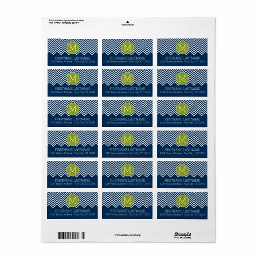 Navy Blue and Lime Green Chevrons Custom Monogram Label | Zazzle