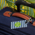 Navy Blue and Lime Green Chevrons Custom Monogram Luggage Tag | Zazzle