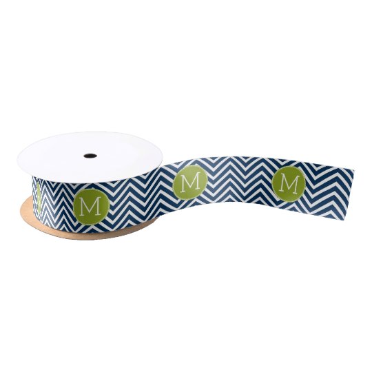 Navy Blue and Lime Green Chevrons Custom Monogram Satin Ribbon | Zazzle.com