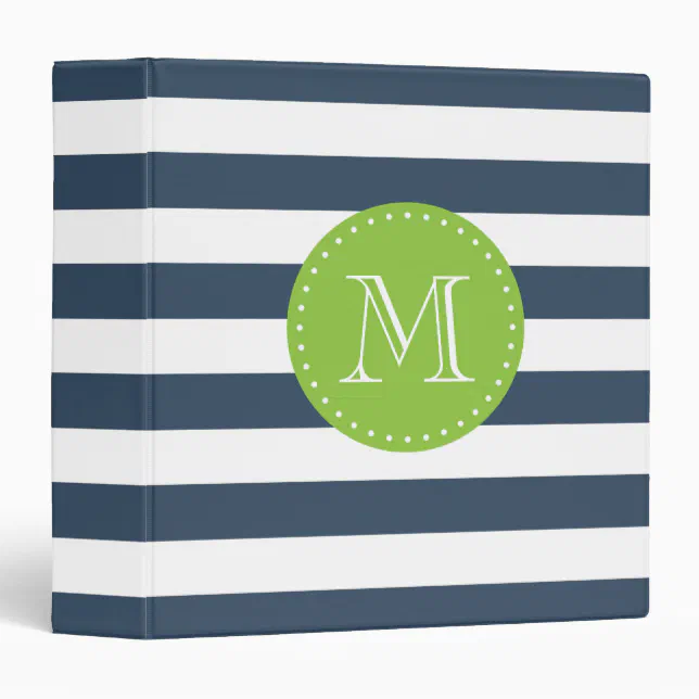 Navy Blue and Lime Green Stripes Custom Monogram 3 Ring Binder | Zazzle