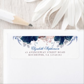 Navy Blue and Mauve Floral Vintage Wedding Label | Zazzle