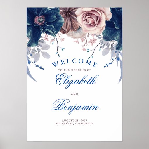 Navy Blue and Mauve Wedding Welcome Sign | Zazzle