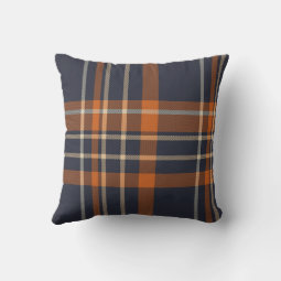 Navy Blue and Orange Plaid Throw Pillow | Zazzle