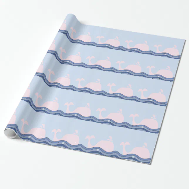 Navy Blue and Pink Whale Wrapping Paper | Zazzle