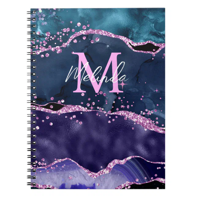 Navy Blue and Purple Glitter Ocean Agate Notebook | Zazzle