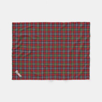 Navy Blue and Red Foster Clan Tartan Monogram Fleece Blanket | Zazzle