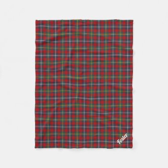 Navy Blue and Red Foster Clan Tartan Monogram Fleece Blanket | Zazzle