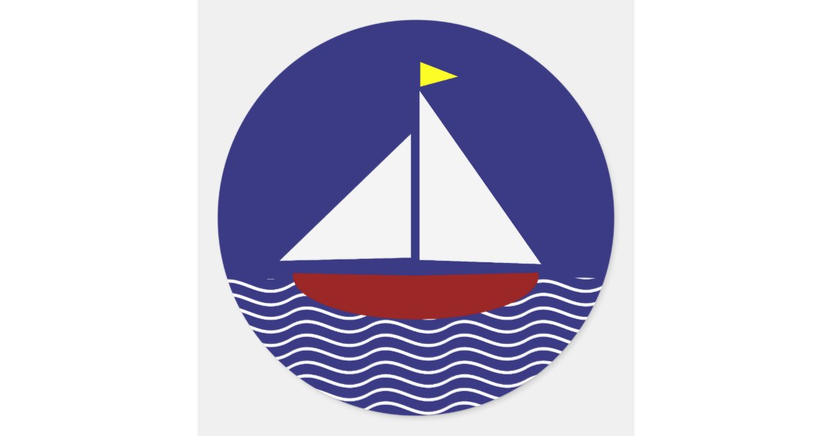 Navy Blue and Red Sailboat Design Classic Round Sticker | Zazzle