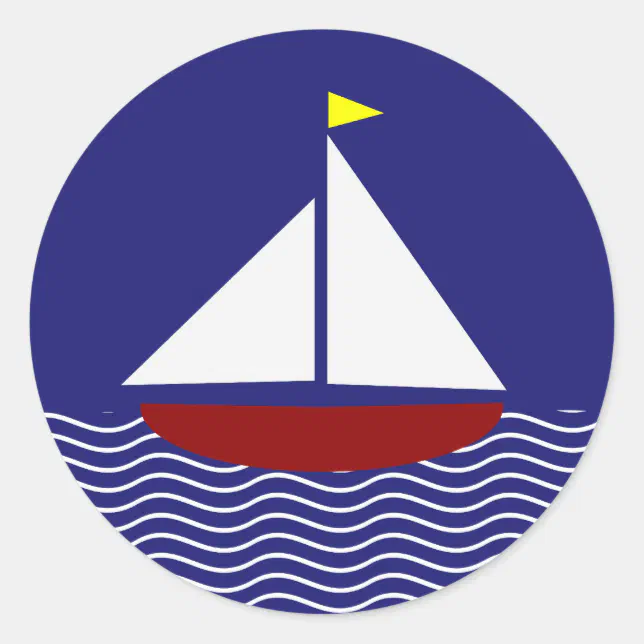 Navy Blue and Red Sailboat Design Classic Round Sticker | Zazzle