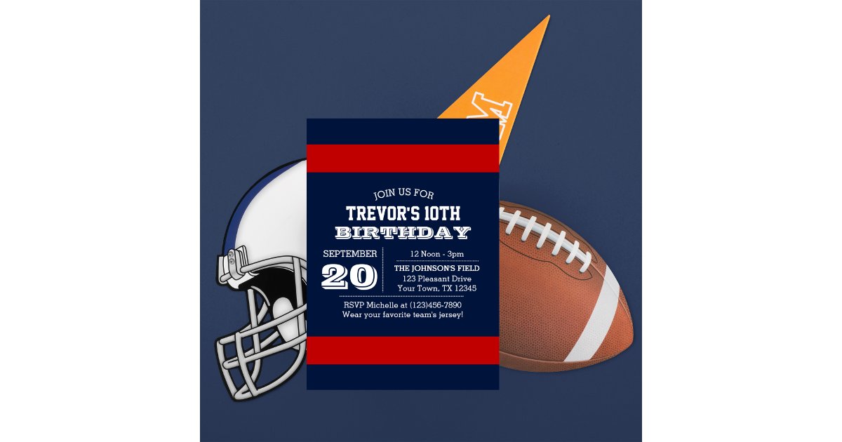 Navy Blue and Red Team Birthday Invitation | Zazzle