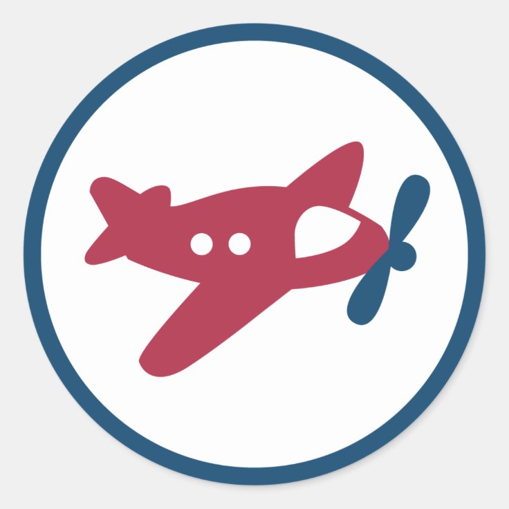 Navy Blue and Red Vintage Plane Airmail Classic Round Sticker | Zazzle