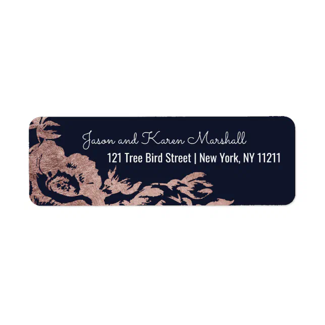 Navy Blue and Rose Gold Floral Address Label | Zazzle