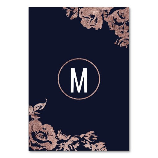 Navy Blue and Rose Gold Floral Table Numbers | Zazzle