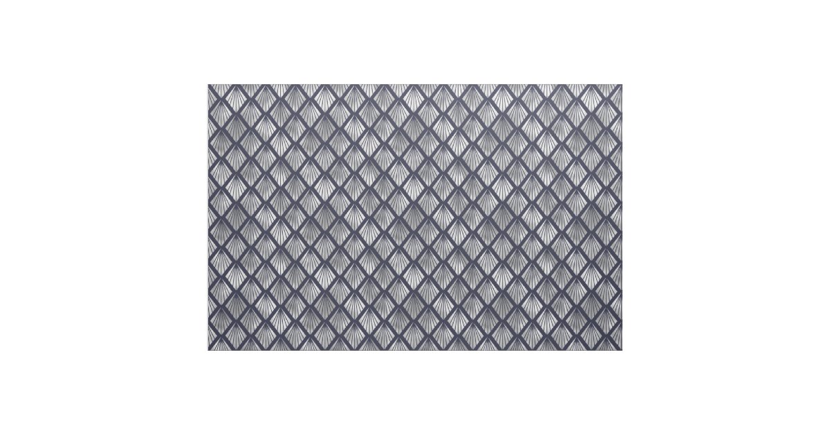 Navy Blue and Silver Art Deco Diamond Pattern Fabric | Zazzle