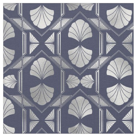 Navy Blue and Silver Art Deco Diamond Pattern Fabric | Zazzle