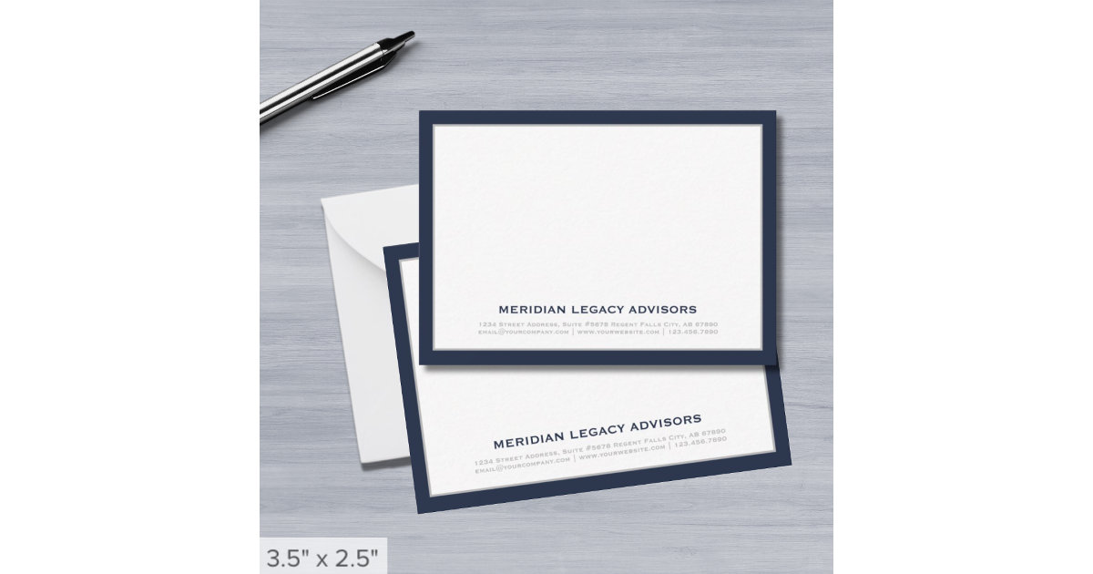 Navy Blue and Silver Business Note Card | Zazzle
