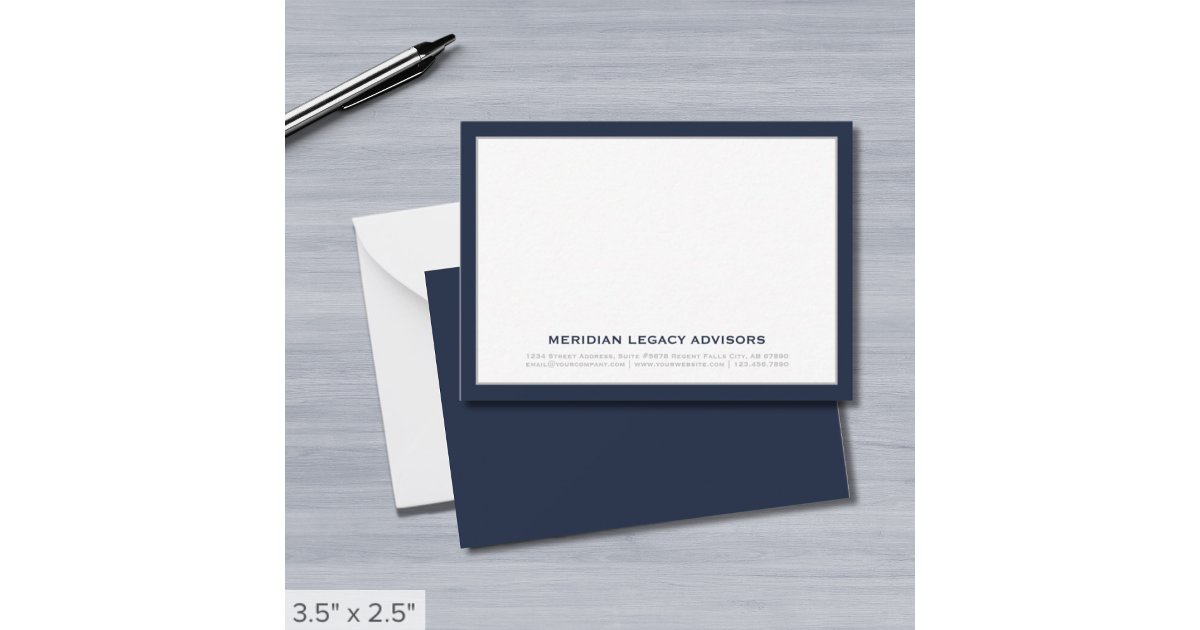 Navy Blue and Silver Business Note Card | Zazzle