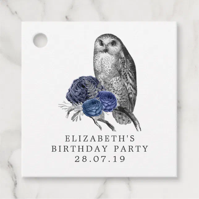 Navy Blue and Silver Vintage Owl Favor Tags | Zazzle