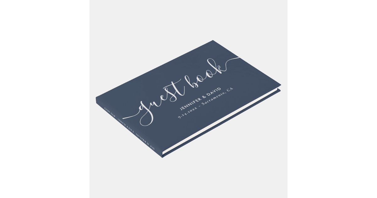 Navy Blue and Silver Wedding Guest Book | Zazzle
