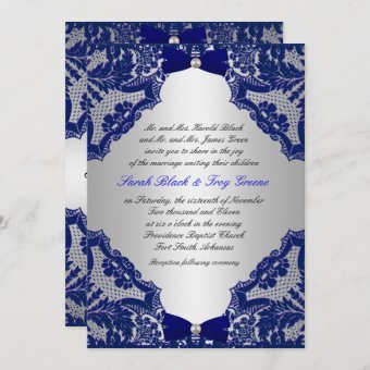 Navy blue and Silver Wedding Invitation | Zazzle