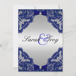 Navy blue and Silver Wedding Invitation | Zazzle